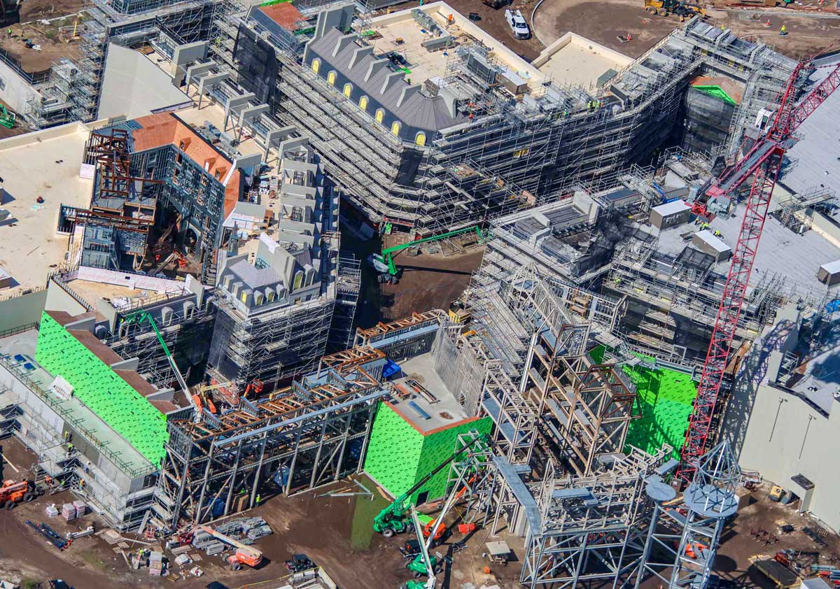 Summer construction progress at Universal Epic Universe park